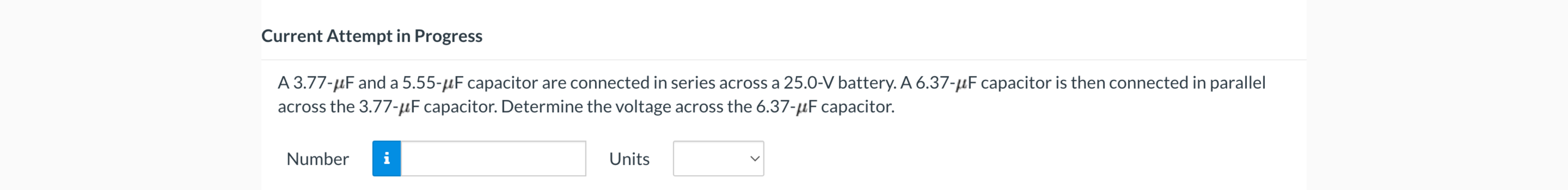 Solved Current Attempt in ProgressA 3.77- μF ﻿and a 5.55-μF | Chegg.com