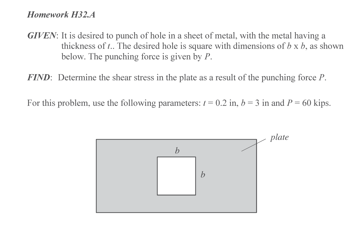Solved Homework H32.A GIVEN: It is desired to punch of hole | Chegg.com