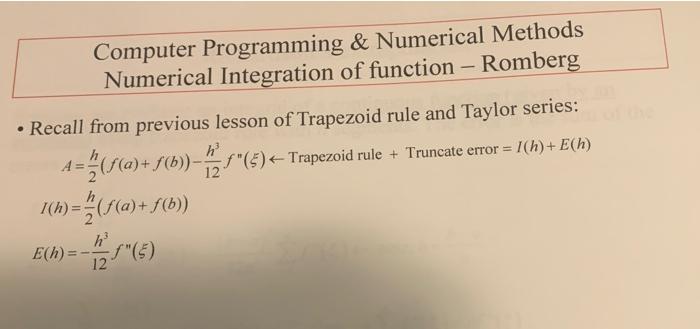 Computer Programming & Numerical Methods Numerical | Chegg.com