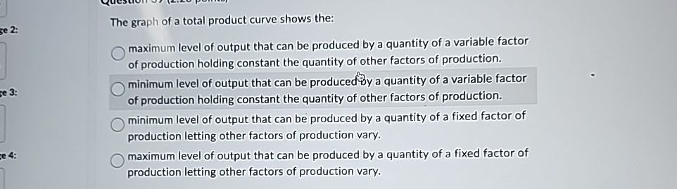 Solved The graph of a total product curve shows the:maximum | Chegg.com