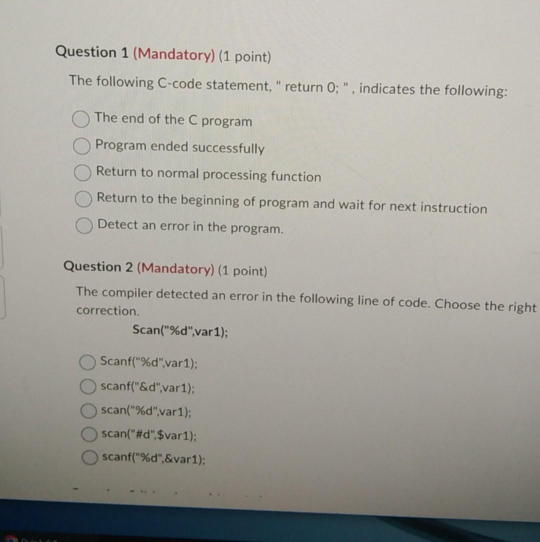 Solved The following C-code statement, " return 0 ; ", | Chegg.com