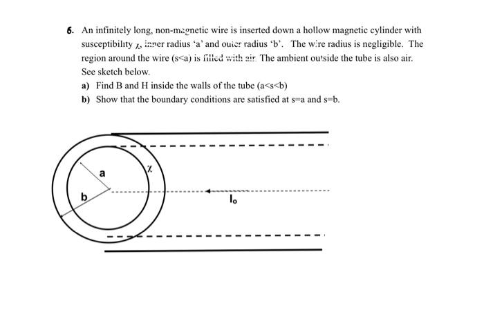 Solved 6. An infinitely long, non-magnetic wire is inserted | Chegg.com