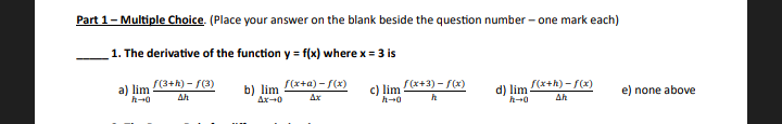 Solved Part 1 - Multiple Choice. (Place your answer on the | Chegg.com