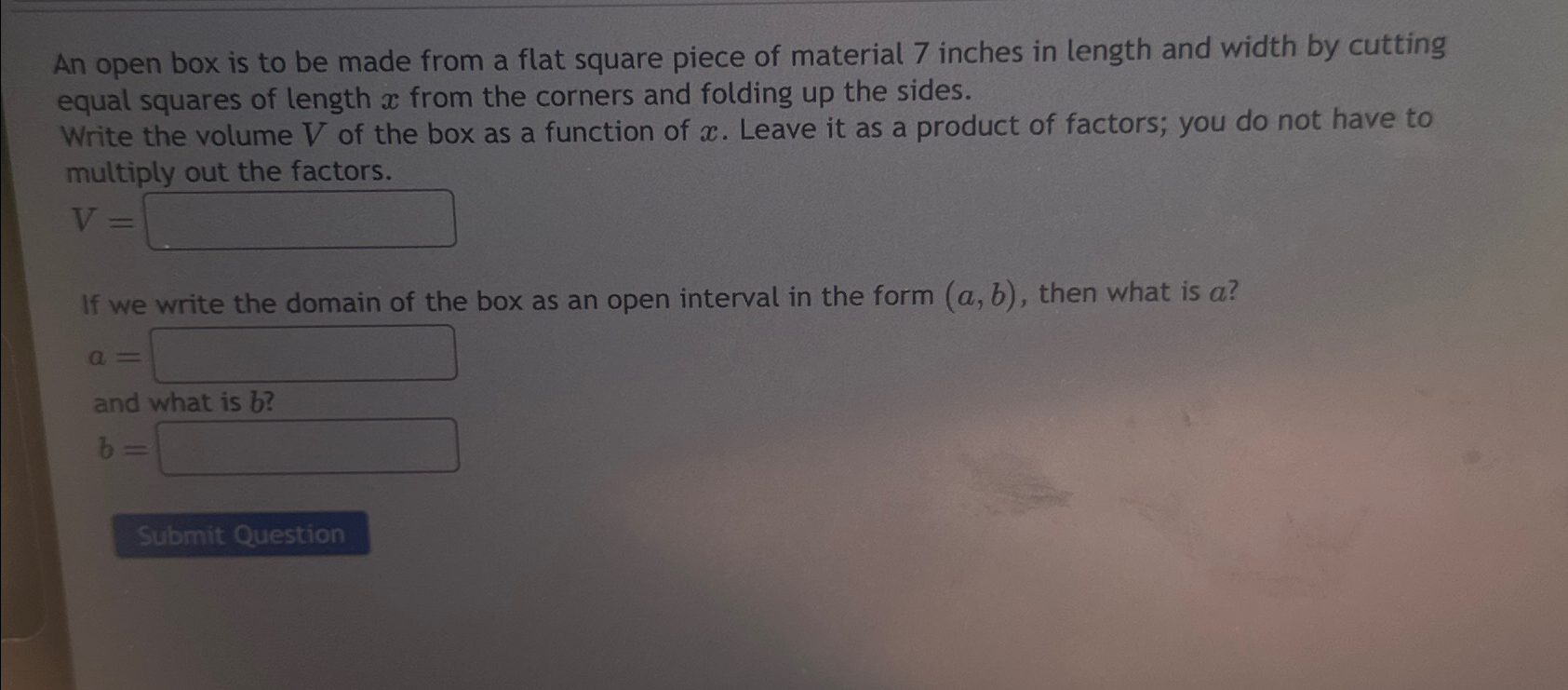 Solved An open box is to be made from a flat square piece of | Chegg.com
