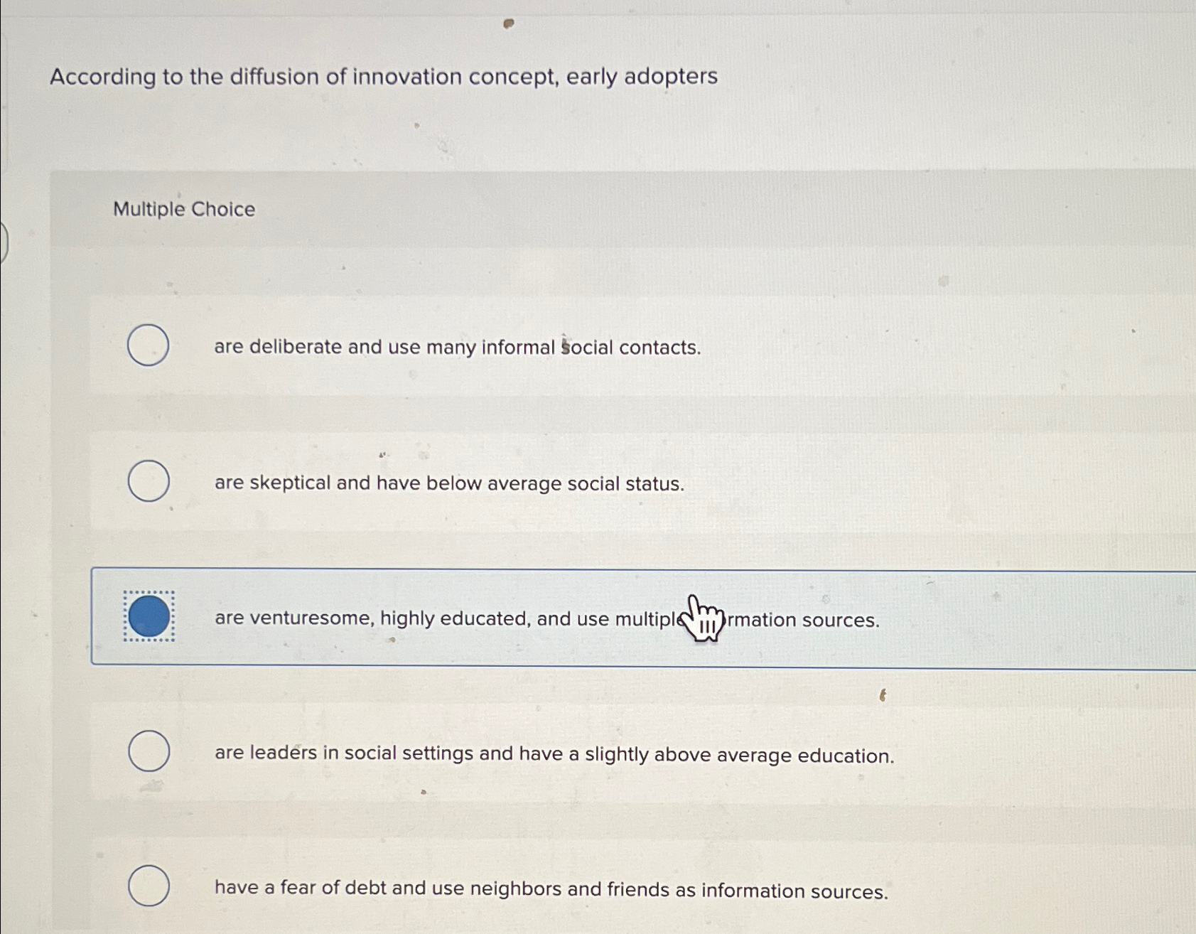 Solved According to the diffusion of innovation concept, | Chegg.com