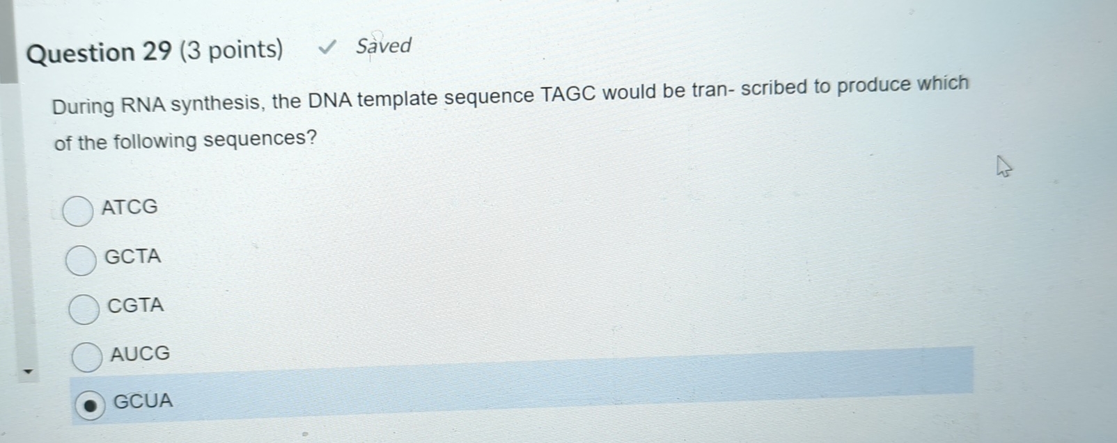 Solved Question 29 (3 ﻿points) ﻿SavedDuring RNA synthesis, | Chegg.com