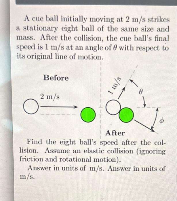Solved A cue ball initially moving at 2 m/s strikes a | Chegg.com