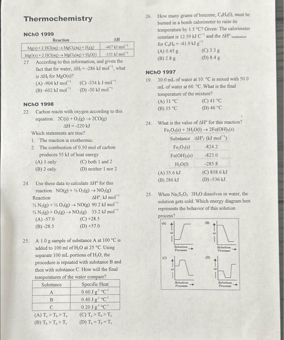 Solved Thermochemistry NCho 1999 27. Aceording to this | Chegg.com