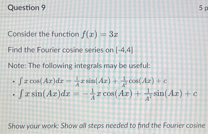 Solved Consider the function f(x)=3x Find the Fourier cosine | Chegg.com