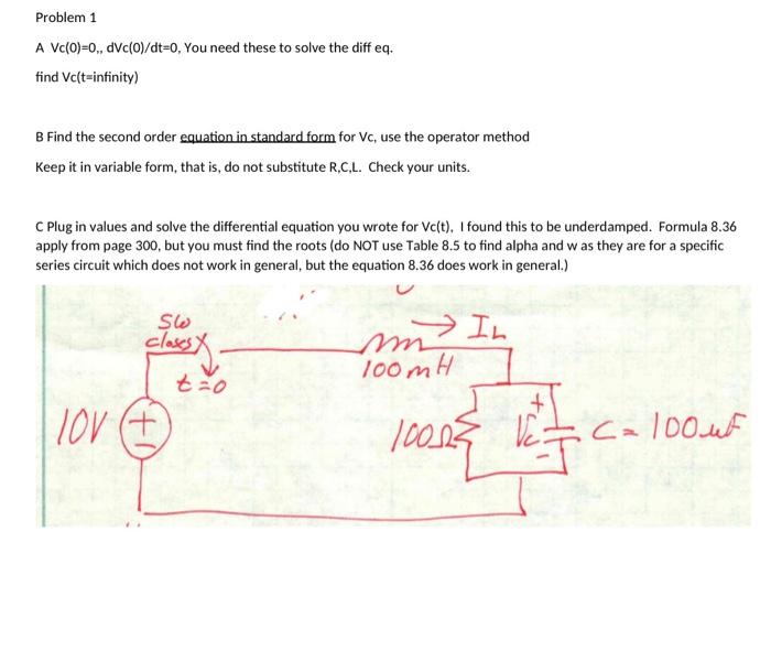 Solved A Vc(0)=0,dVc(0)/dt=0, You need these to solve the | Chegg.com