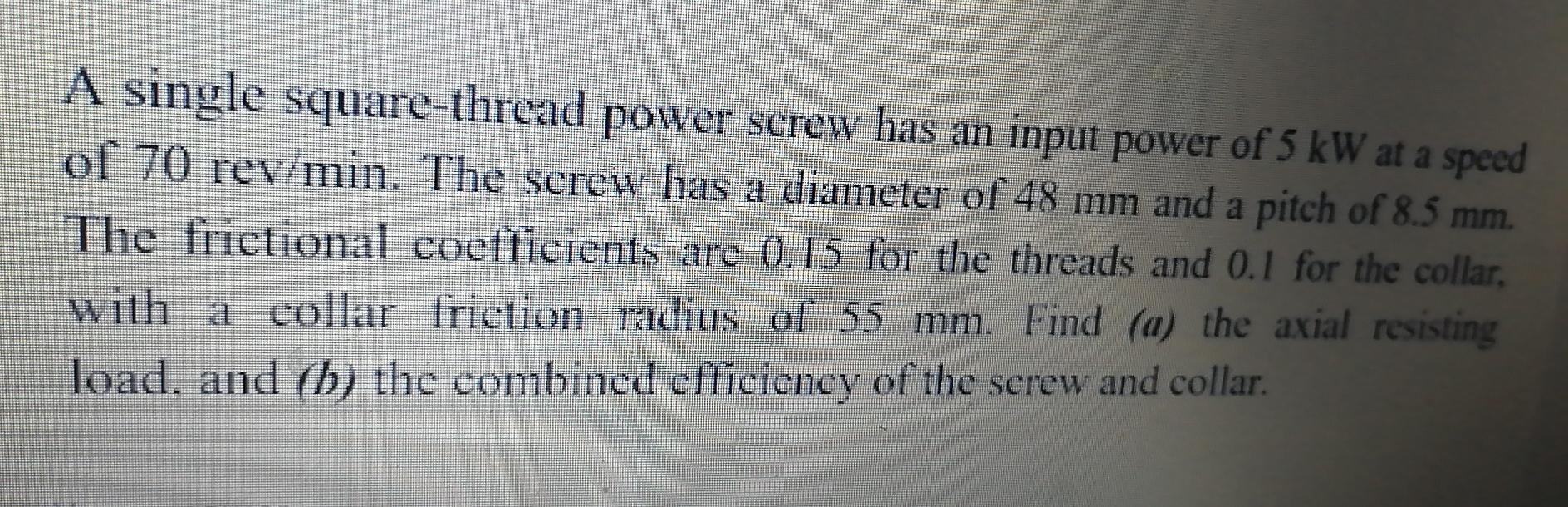 Solved A single square-thread power screw has an input power | Chegg.com