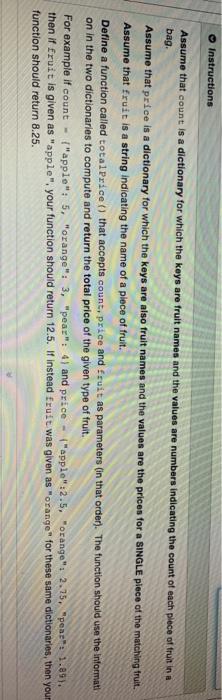 Solved Instructions Assume that count is a dictionary for | Chegg.com