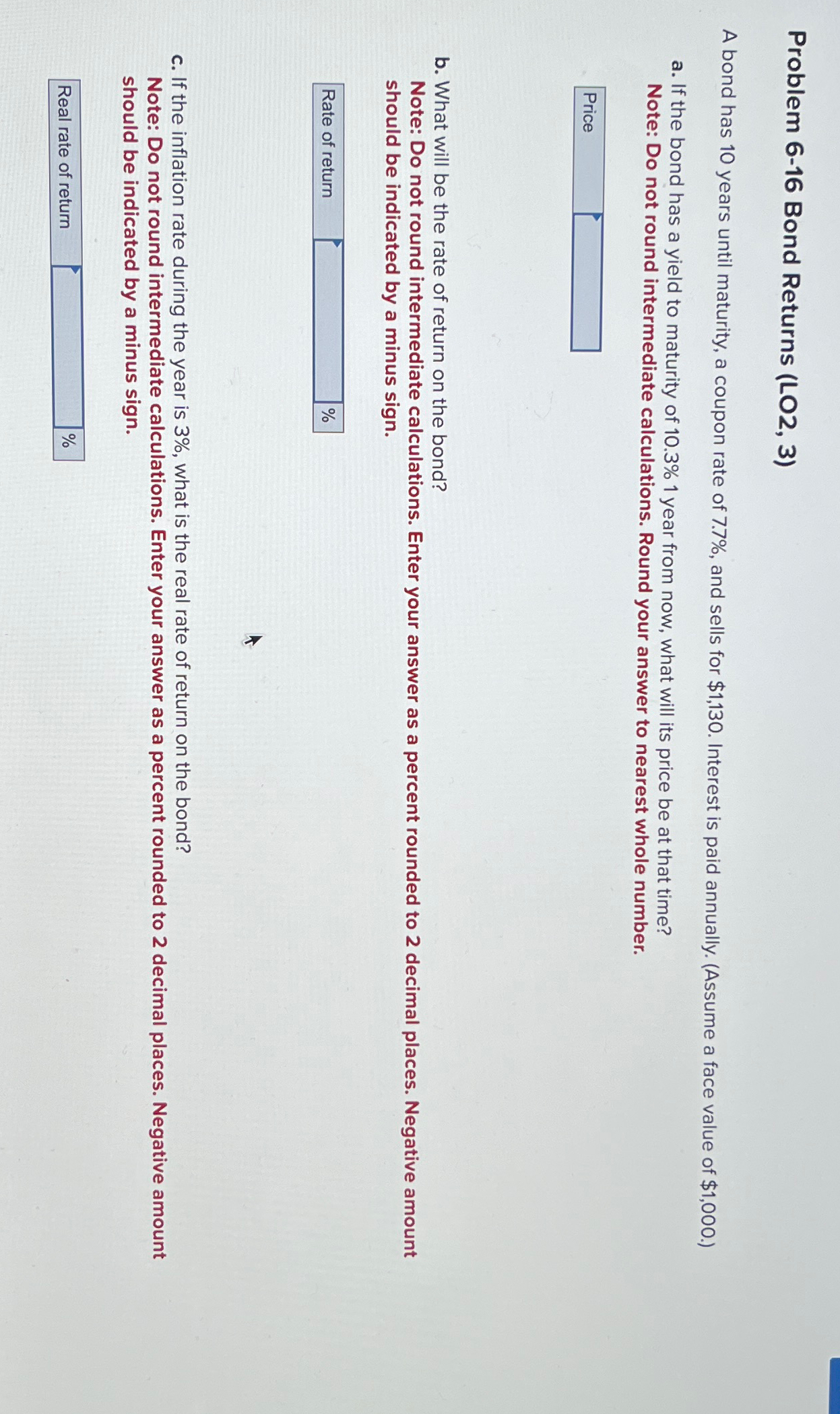 Solved Problem 6-16 ﻿Bond Returns (LO2, 3)A bond has 10 | Chegg.com