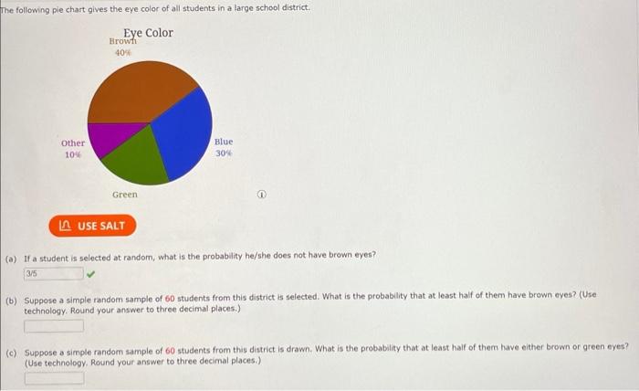 Solved The following pie chart gives the eve color of all | Chegg.com