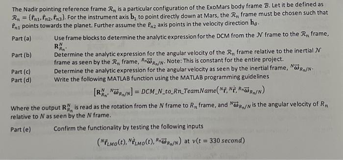 Solved The Nadir pointing reference frame Rn is a particular | Chegg.com