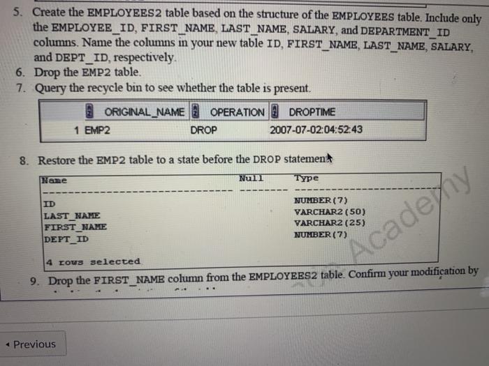 actice 2 1. Create the DEPT2 table based on the | Chegg.com