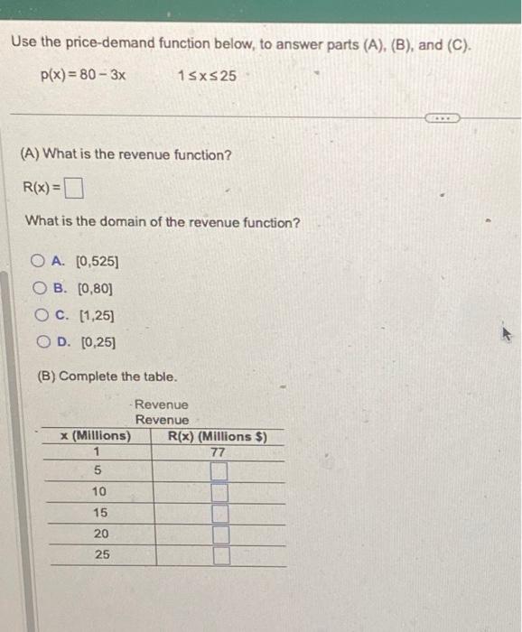 Solved Use the price-demand function below, to answer parts | Chegg.com
