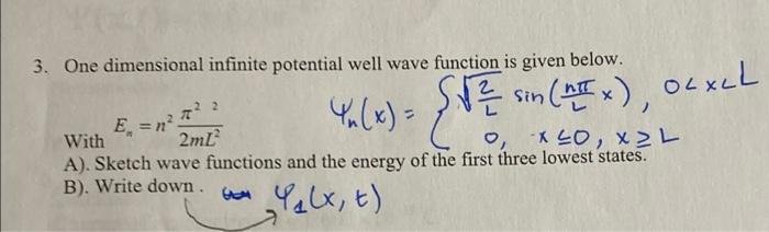 Solved 3. One dimensional infinite potential well wave | Chegg.com