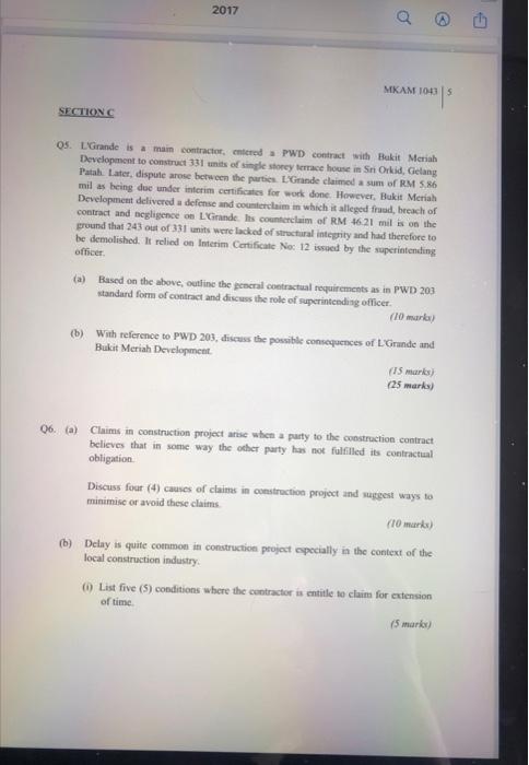 Solved Q5. LGrande is a main contractor, cetered a PWD | Chegg.com