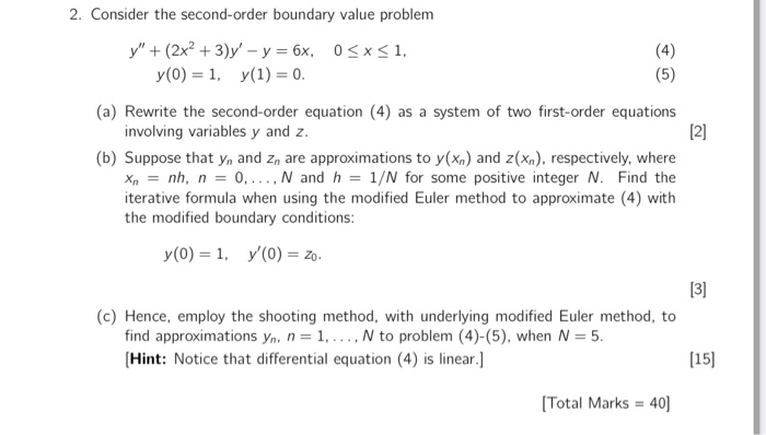 2 Consider The Second Order Boundary Value Problem 0
