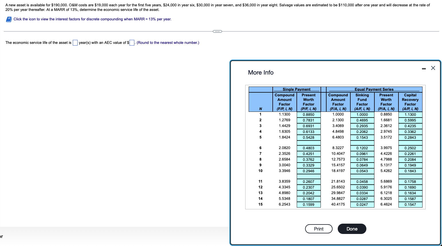 Solved \( 20 \% \) ﻿per year thereafter. At a MARR of | Chegg.com