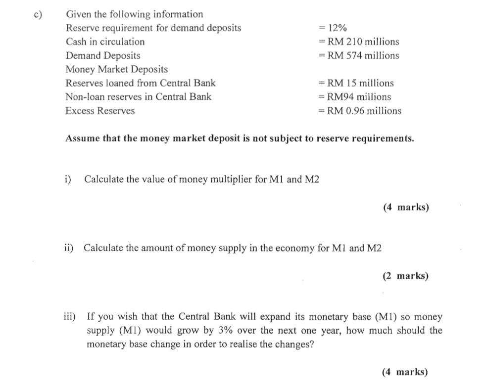 Solved Calculate the amount of money supply in the economy | Chegg.com