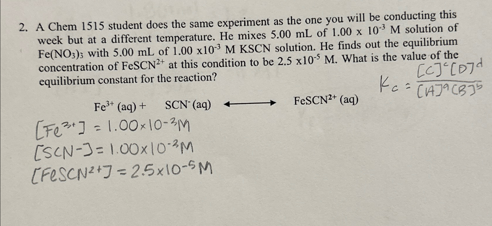 Solved A Chem 1515 ﻿student does the same experiment as the | Chegg.com
