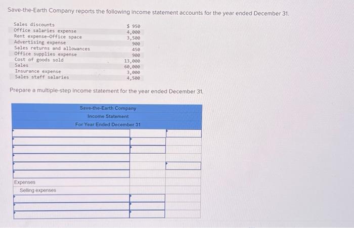 Solved Save-the-Earth Company reports the following income | Chegg.com