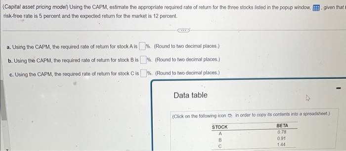Solved (Capital asset pricing model) Using the CAPM, | Chegg.com