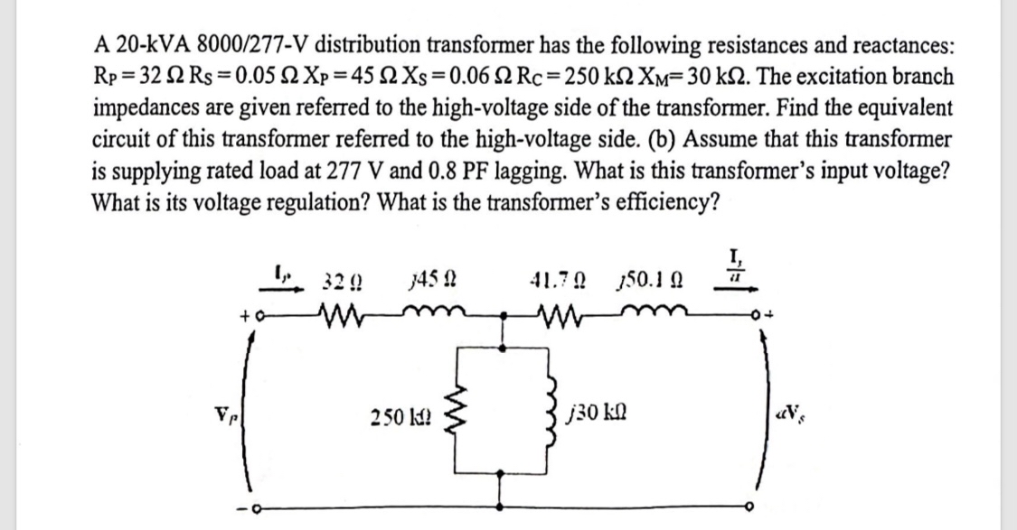 Solved A 20-kVA 8000/277-V distribution transformer has the | Chegg.com