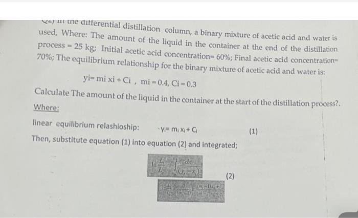 Solved 4) ut the differential distillation column, a binary | Chegg.com