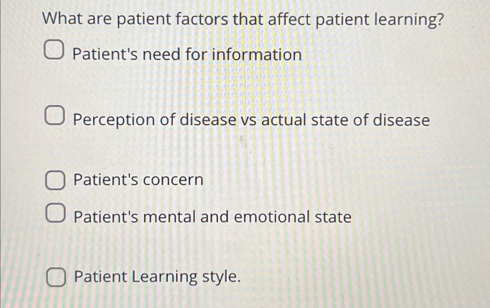 Solved What are patient factors that affect patient | Chegg.com