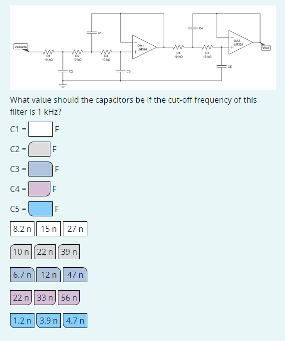 Solved What value should the capacitors be if the cut-off | Chegg.com