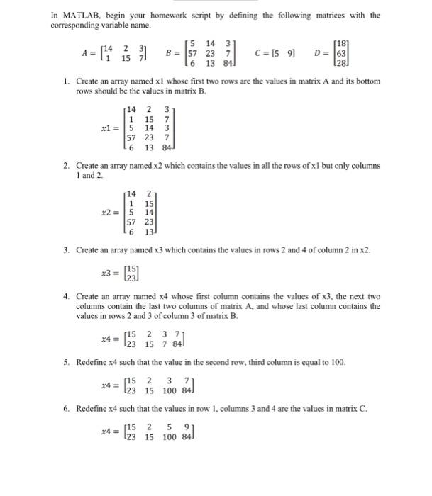 Solved A = 114 2 31 6 In MATLAB, begin your homework script | Chegg.com
