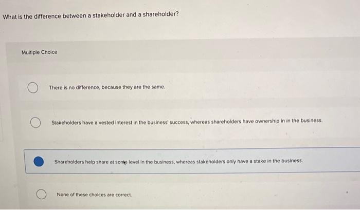 Solved What is the difference between a stakeholder and a | Chegg.com
