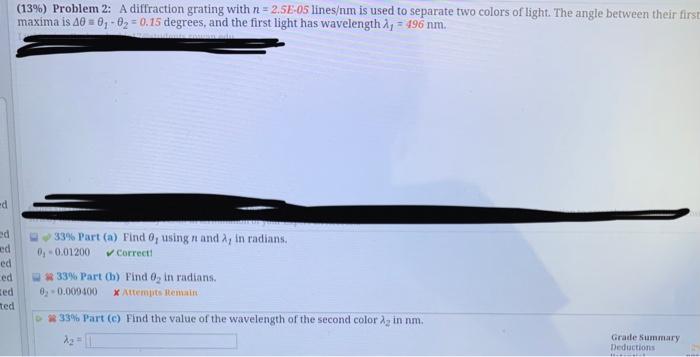 Solved (13\%) Problem 2: A diffraction grating with | Chegg.com