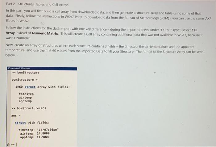 Part 2 - Structures, Tables and Cell Arrays In this | Chegg.com