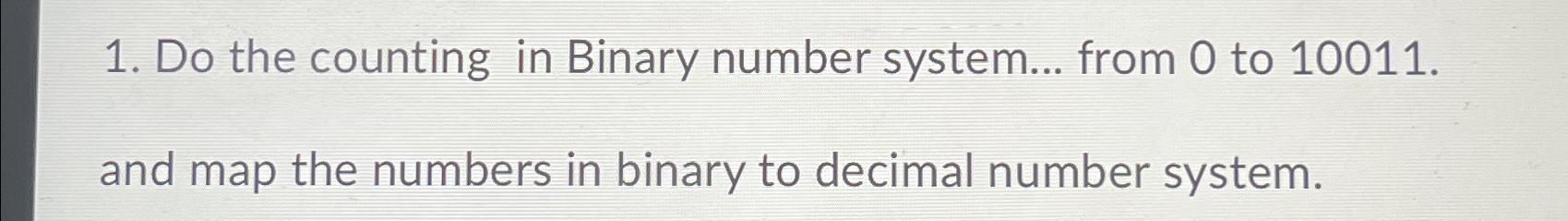 Solved Do the counting in Binary number system... from 0 ﻿to | Chegg.com