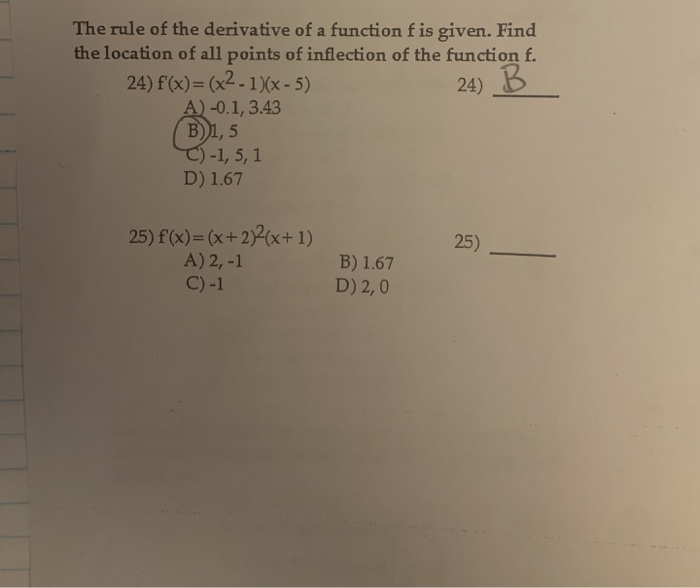 Solved 24) B The rule of the derivative of a function fis | Chegg.com