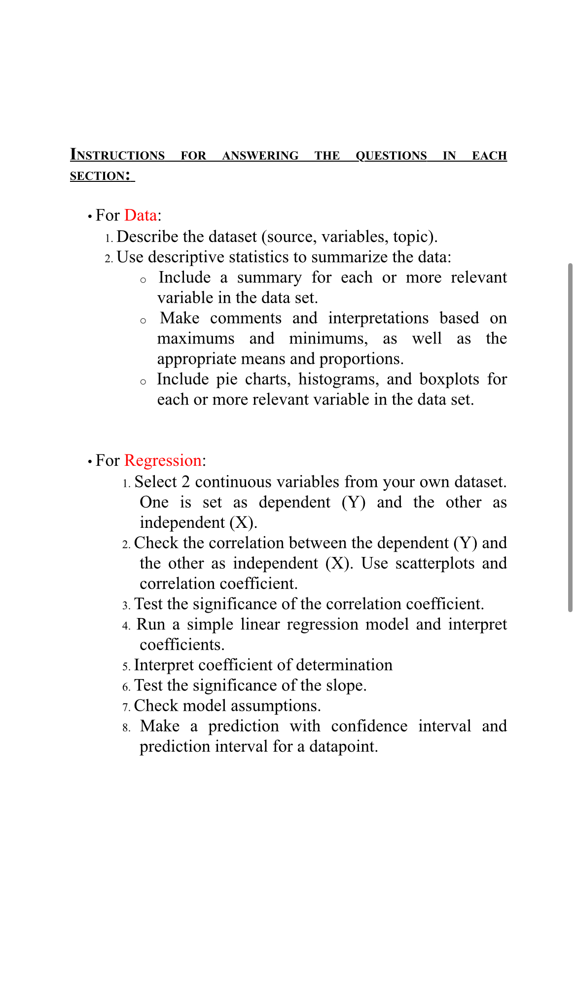 INSTRUCTIONS FOR ANSWERING THE QUESTIONS IN EACH | Chegg.com