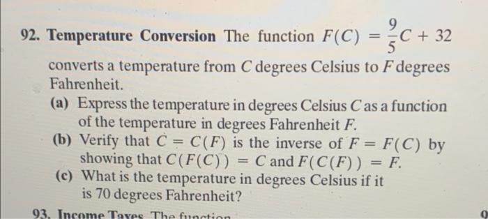 Solved 9 92. Temperature Conversion The function F(C) C + 32 | Chegg.com