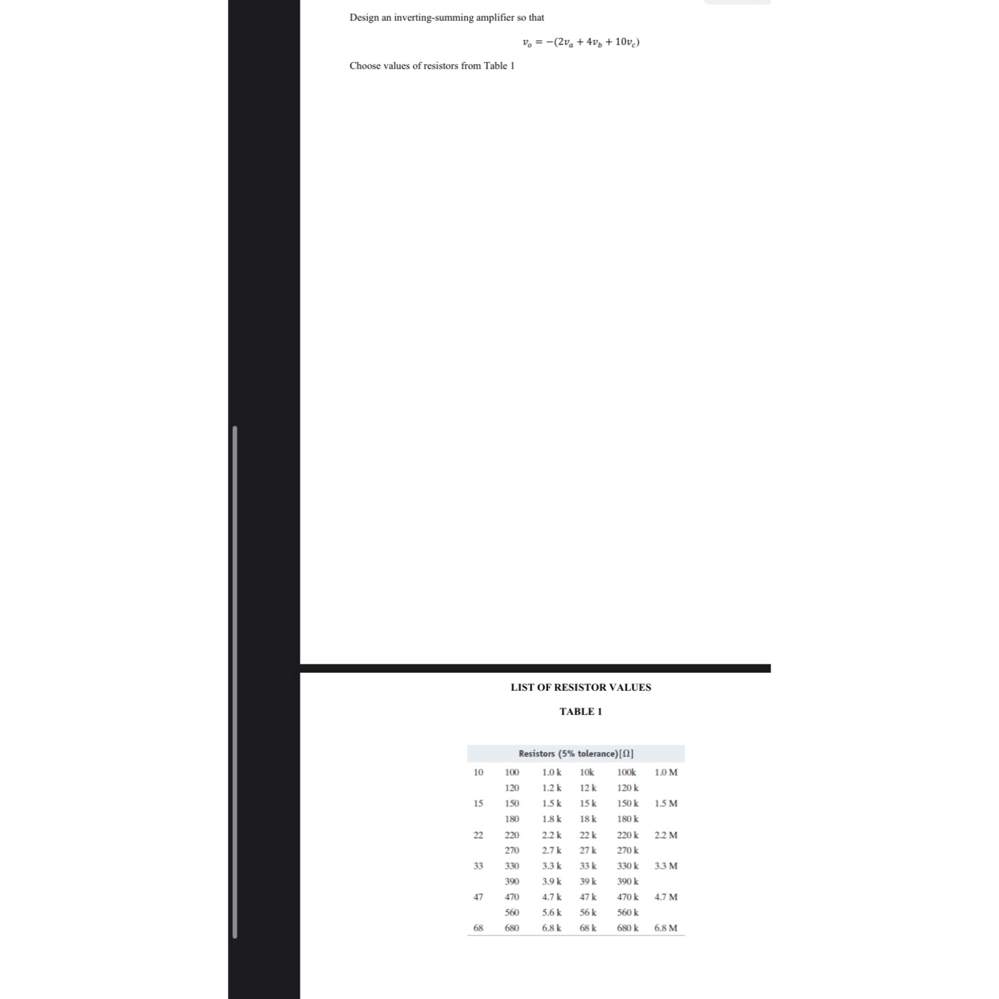 Solved Design an inverting-summing amplifier so | Chegg.com