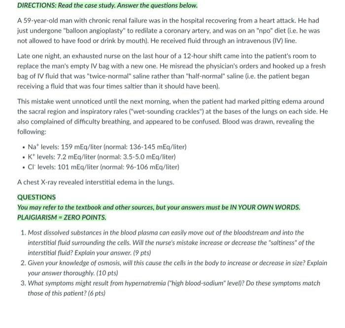 Solved DIRECTIONS: Read the case study. Answer the questions | Chegg.com