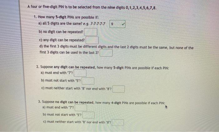 Solved A Four Or Five Digit Pin Is To Be Selected From The 