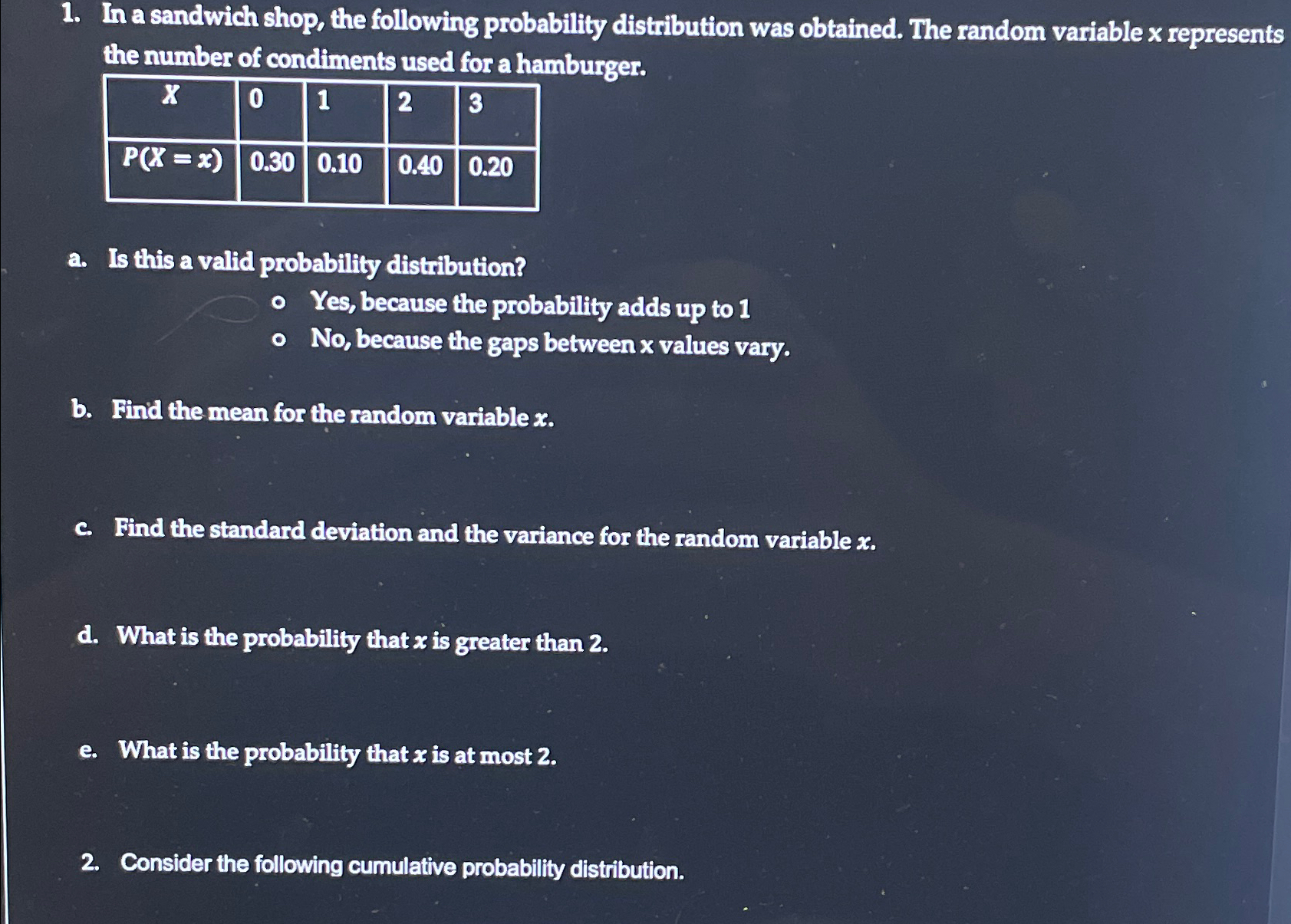 Solved In a sandwich shop, the following probability | Chegg.com
