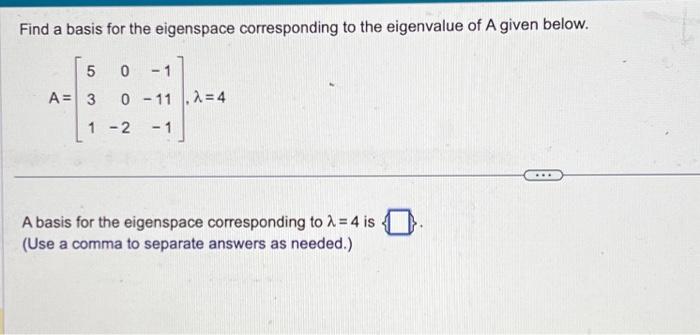 Solved Find a basis for the eigenspace corresponding to the | Chegg.com
