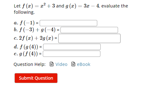 Solved Let f(x)=x2+3 ﻿and g(x)=3x-4, ﻿evaluate the | Chegg.com