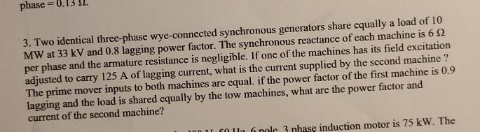 Solved phase 3. Two identical three-phase wye-connected | Chegg.com