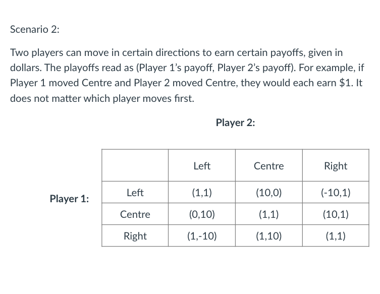 Solved Scenario 2:Two players can move in certain directions | Chegg.com