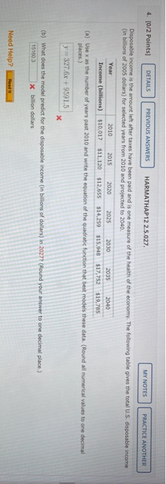 Solved 4. [0/2 points) DETAILS PREVIOUS ANSWERS HARMATHAP12 | Chegg.com Solved 4. [0/2 points) DETAILS PREVIOUS ANSWERS HARMATHAP12 | Chegg.com